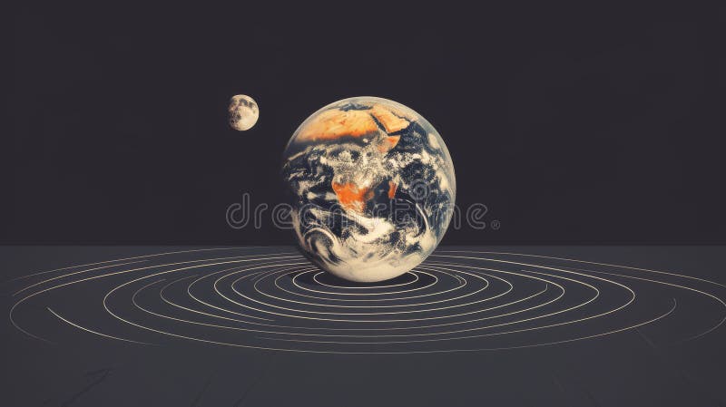 Surreal Planetary System with Earth and Moon in Abstract Orbit Stock ...