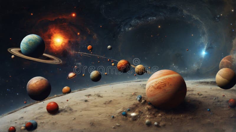 Surreal Planetary System with Multiple Celestial Bodies Stock ...