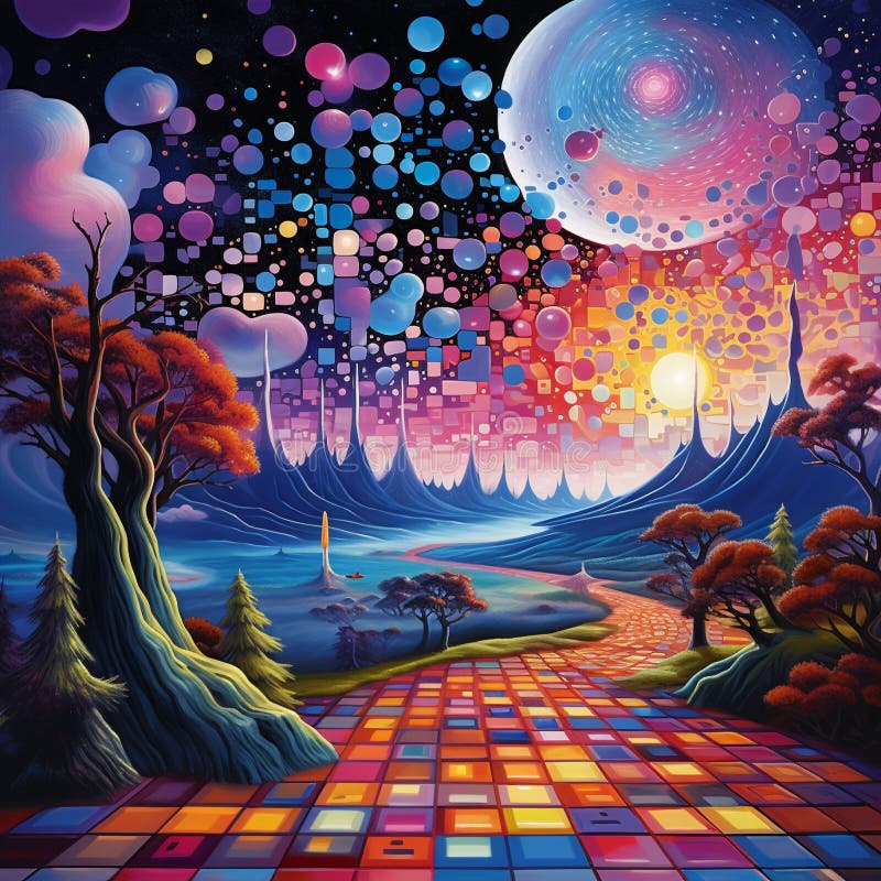 Surreal Pointillism: Floating Chessboard and Whimsical Creatures in a ...