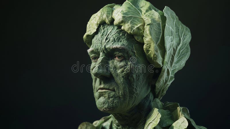 Surreal Portrait of a Man with a Cabbage-shaped Head, Symbolizing the ...