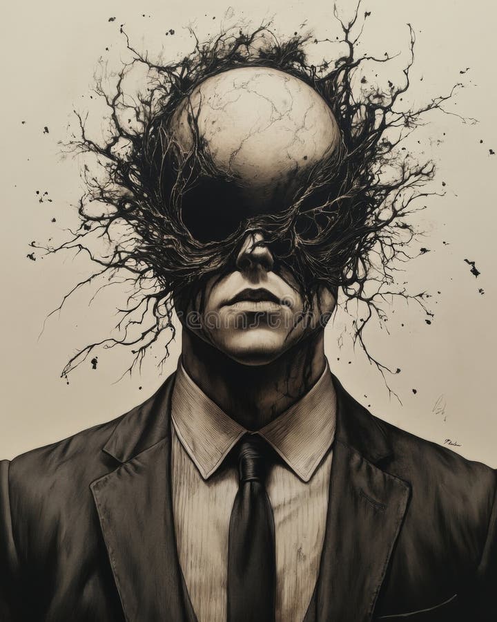 Surreal Portrait of Man with Exploding Head and Branches in Suit Stock ...
