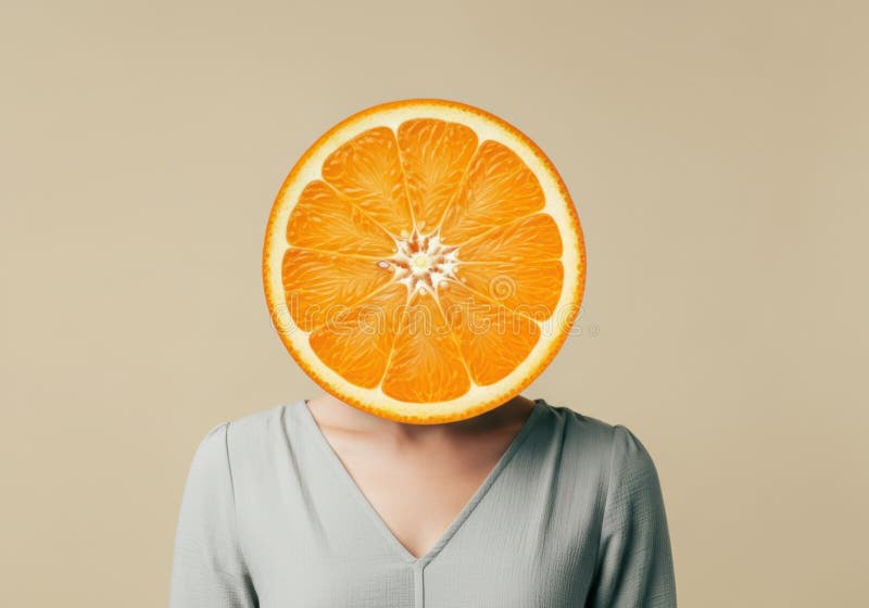 Surreal Portrait of a Woman with Orange Slice Head Collage Stock Image ...