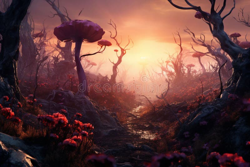 Surreal Postapocalyptic Forest with Trees that Stock Illustration ...