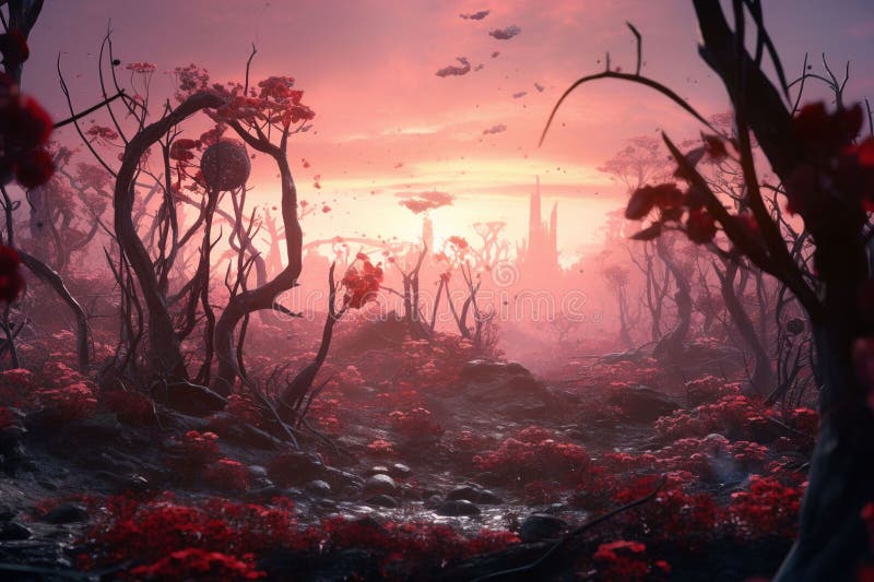 Surreal Postapocalyptic Forest with Trees that Stock Illustration ...