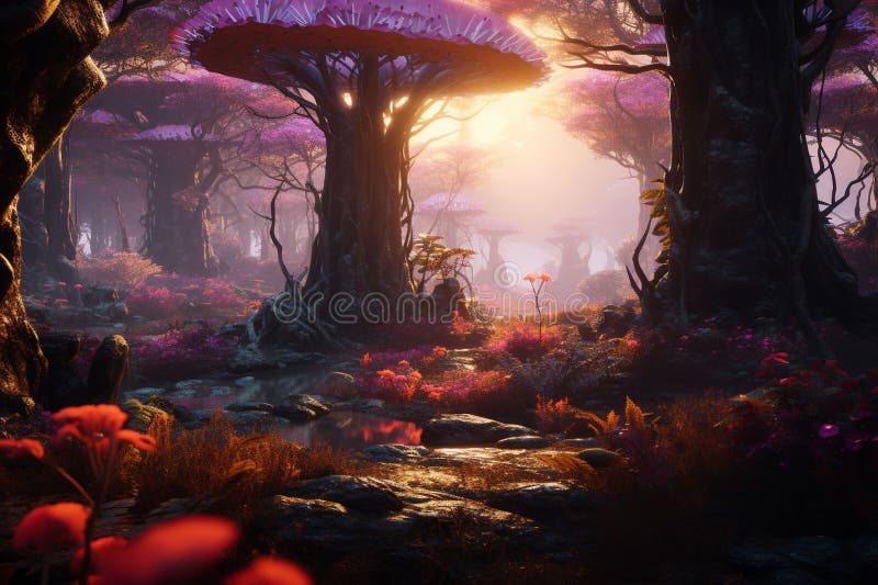 Surreal Postapocalyptic Forest with Trees that Stock Illustration ...