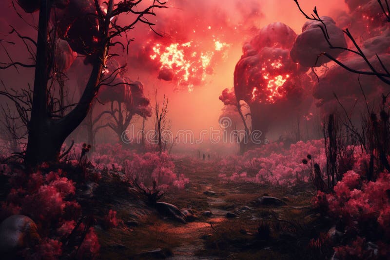 Surreal Postapocalyptic Forest with Trees that Stock Illustration ...