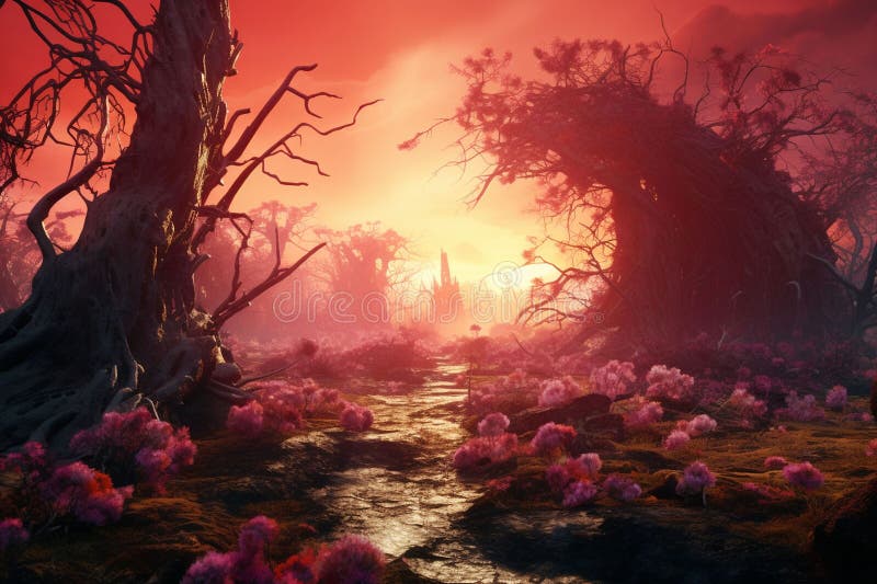 Surreal Postapocalyptic Forest with Trees that Stock Illustration ...