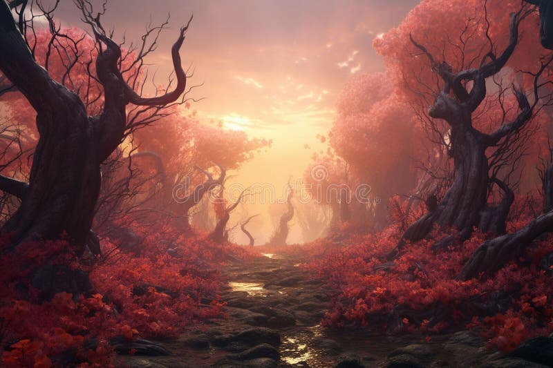 Surreal Postapocalyptic Forest with Trees that Stock Illustration ...