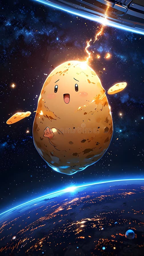 Surreal Potato Floating in Zero Gravity with Stars and Galaxies Stock ...
