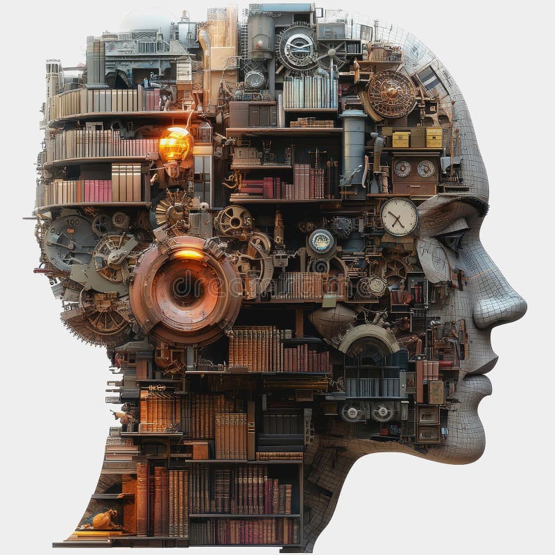 Surreal Profile of a Human Head Composed of Intricate Vintage Elements ...