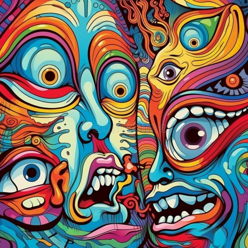 Surreal Psychedelic Colorful Backdrop with Faces. Generative AI Stock ...