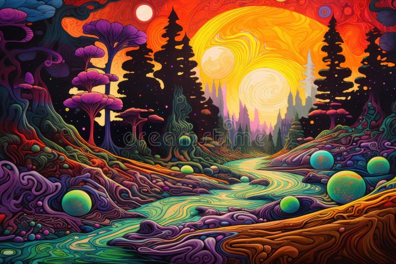 Surreal Psychedelic Landscape. Generate Ai Stock Image - Image of ...