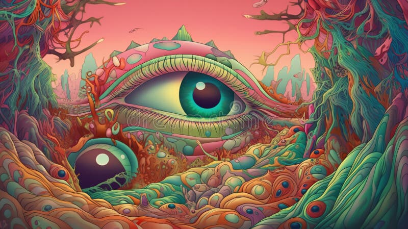 Surreal Psychedelic Landscape with Giant Eye Stock Illustration ...