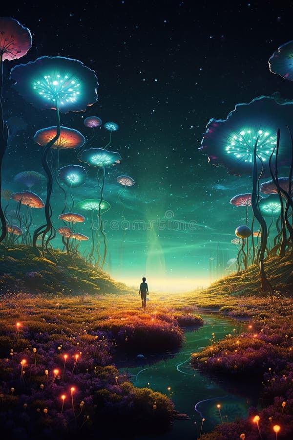 Surreal Psychedelic Reality with Mushrooms Stock Illustration ...