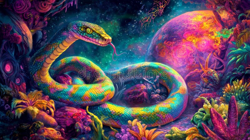 A Surreal, Psychedelic Serpent Gliding through a Colorful Dreamscape ...