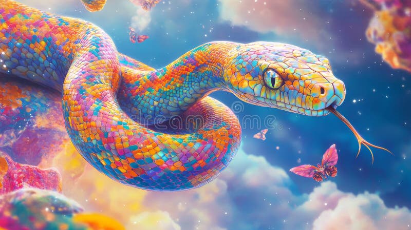 A Surreal, Psychedelic Snake Slithering Across a Lively Dreamscape ...