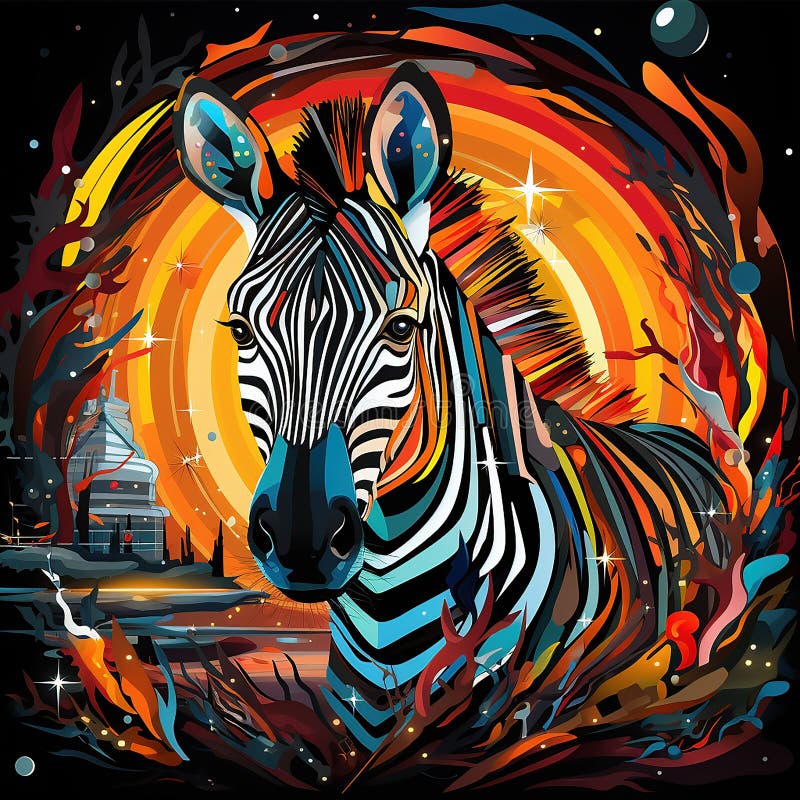 A Surreal Psychedelic Zebra Artwork. Stock Illustration - Illustration ...