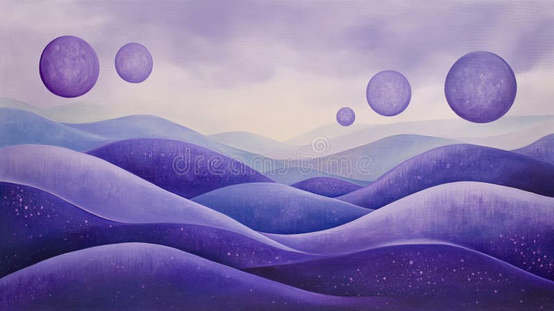 Surreal Purple Landscape with Floating Spheres Stock Photo - Image of ...