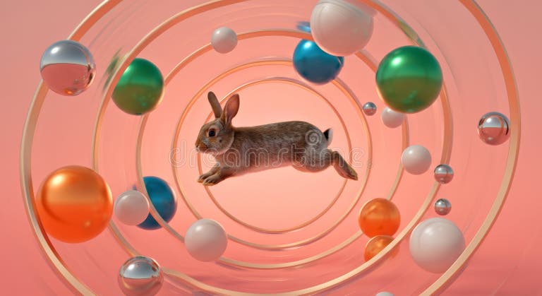 Surreal Rabbit Leaping through Colorful Abstract Spheres. Easter ...