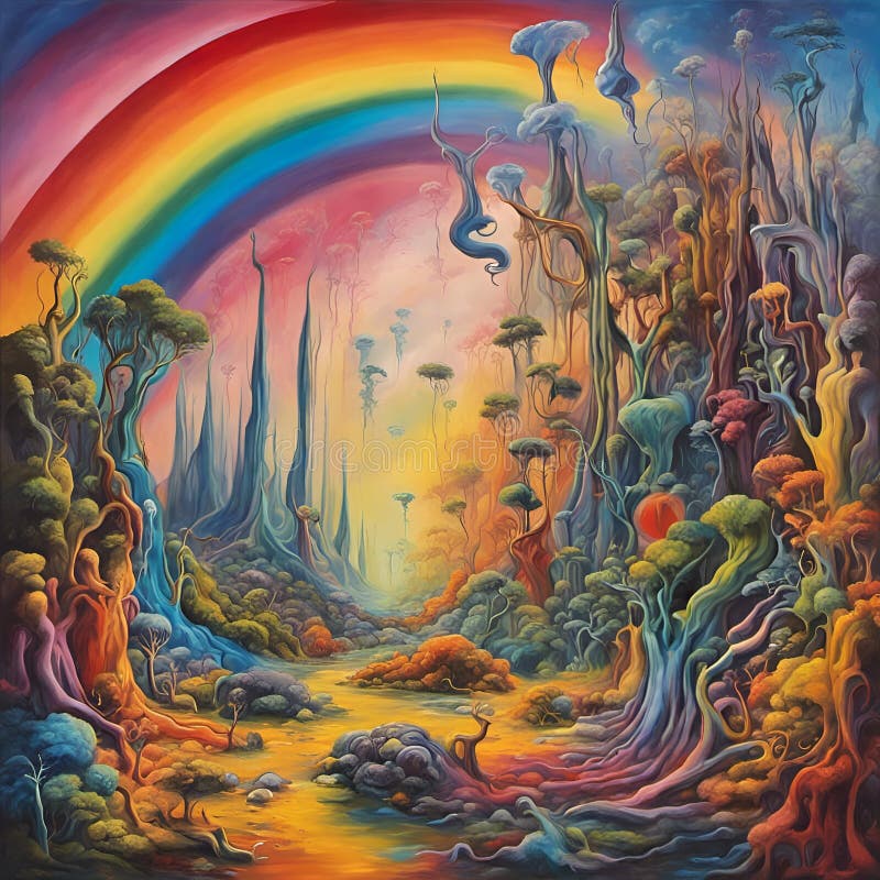 Rainbow forest stock illustration. Illustration of painting - 288558703
