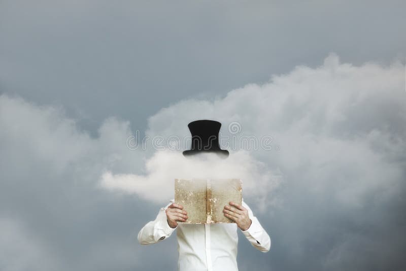 Surreal Reader Reading a Book in the Clouds that Hide His Face Stock ... Surreal Reader Reading a Book in the Clouds that Hide His Face Stock ...