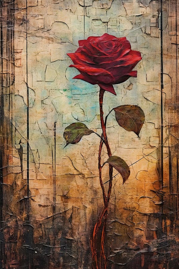 Surreal Red Rose in Bloom Mixed Media Artwork. Stock Illustration ...