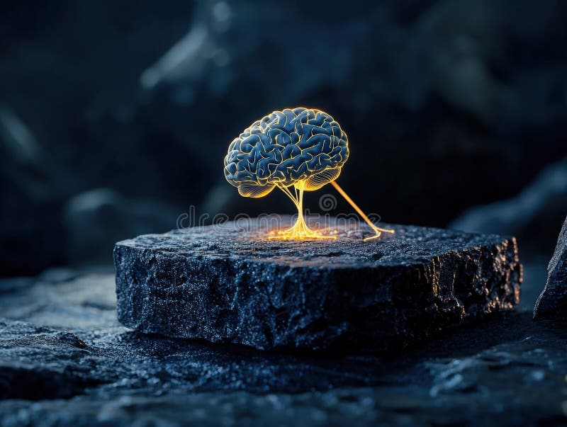 A Surreal Representation of a Brain Emerging from a Rock Symbolizing ...