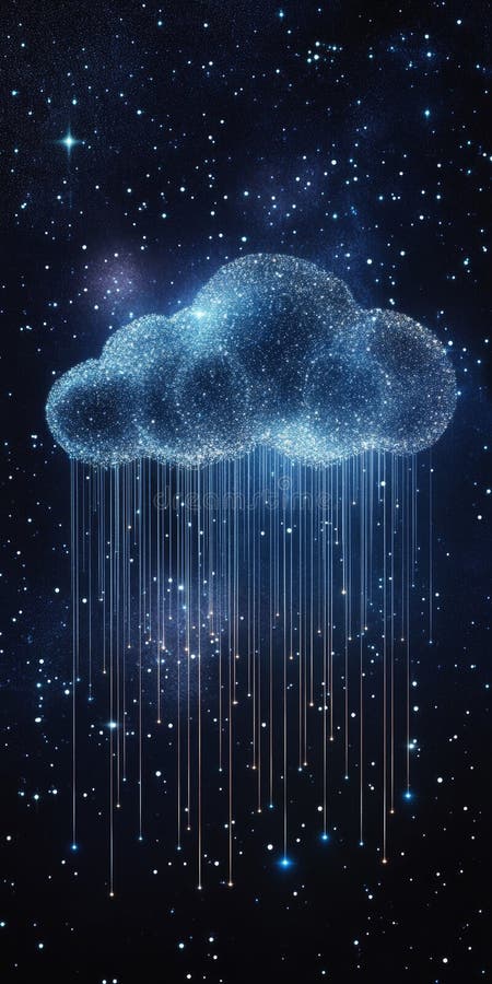 Surreal Representation of a Cloud Floating in a Starry Night Sky with ...
