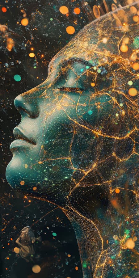 Surreal Representation of Connected Data Points in a Human Face Stock ...