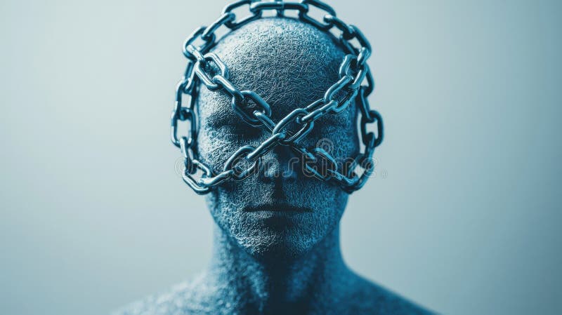 A Surreal Representation of a Head Covered in Chains Stock Illustration ...