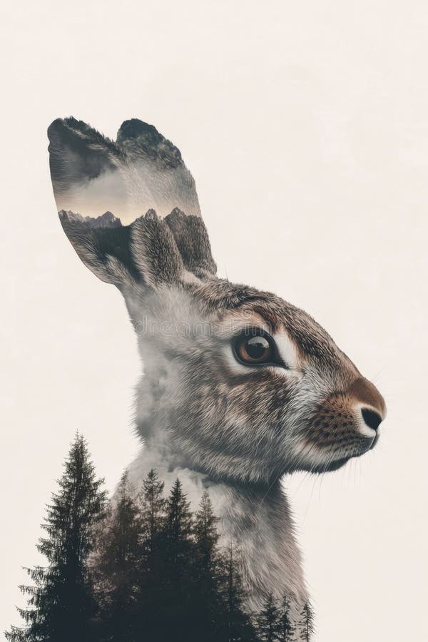 A Surreal Representation of Nature Featuring a Rabbit and a Mountain ...