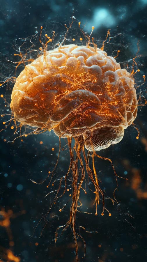 Intricate Depiction of a Brain Intertwined with Jellyfish Aesthetics in ...