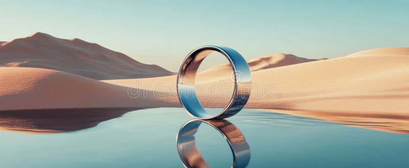Surreal Ring in Desert Reflection Under Clear Blue Sky Stock Photo ...
