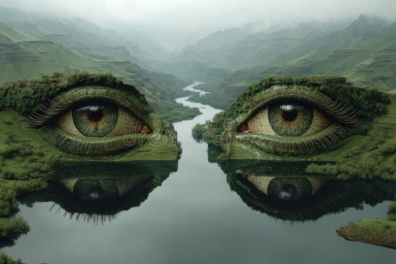 Surreal River Landscape with Eyes-shaped Formations and Reflections ...