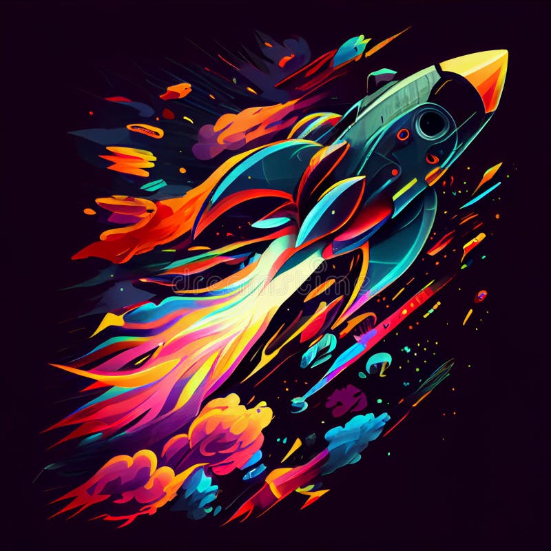 Surreal Rocket in Deep Space with Colorful Smoke Clouds. AI Generative ...