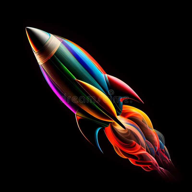 Surreal Rocket in Deep Space with Colorful Smoke Clouds. AI Generative ...