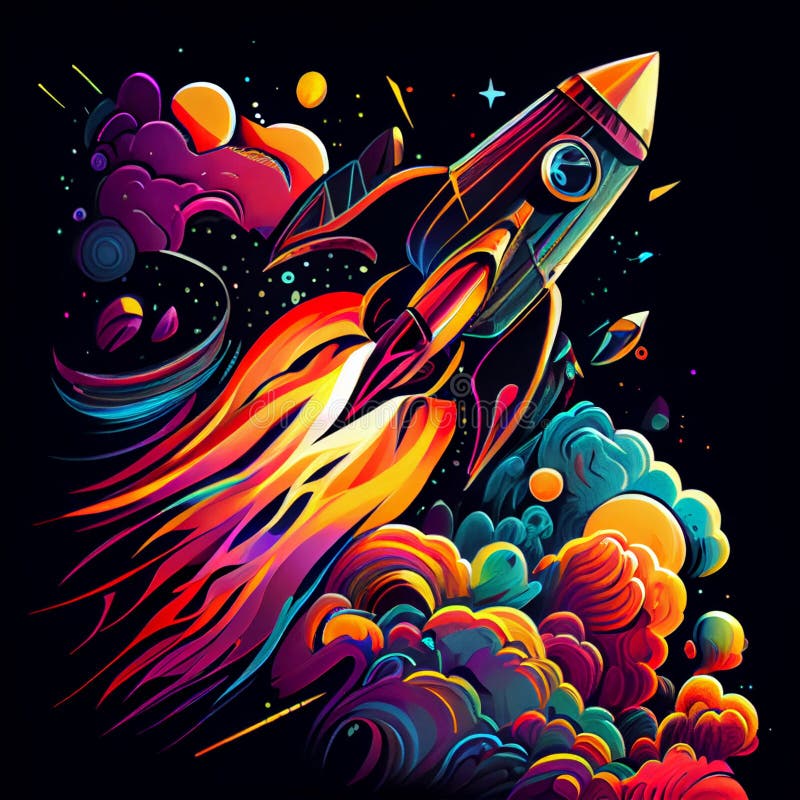 Surreal Rocket in Deep Space with Colorful Smoke Clouds. AI Generative ...