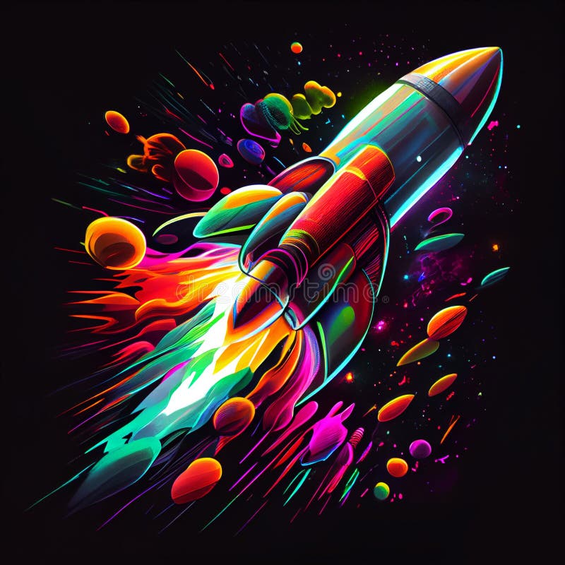 Surreal Rocket in Deep Space with Colorful Smoke Clouds. AI Generative ...