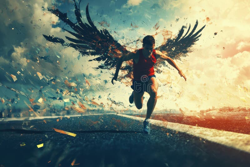 Surreal Runner Transforming with Wings into a Dynamic Composition of ...
