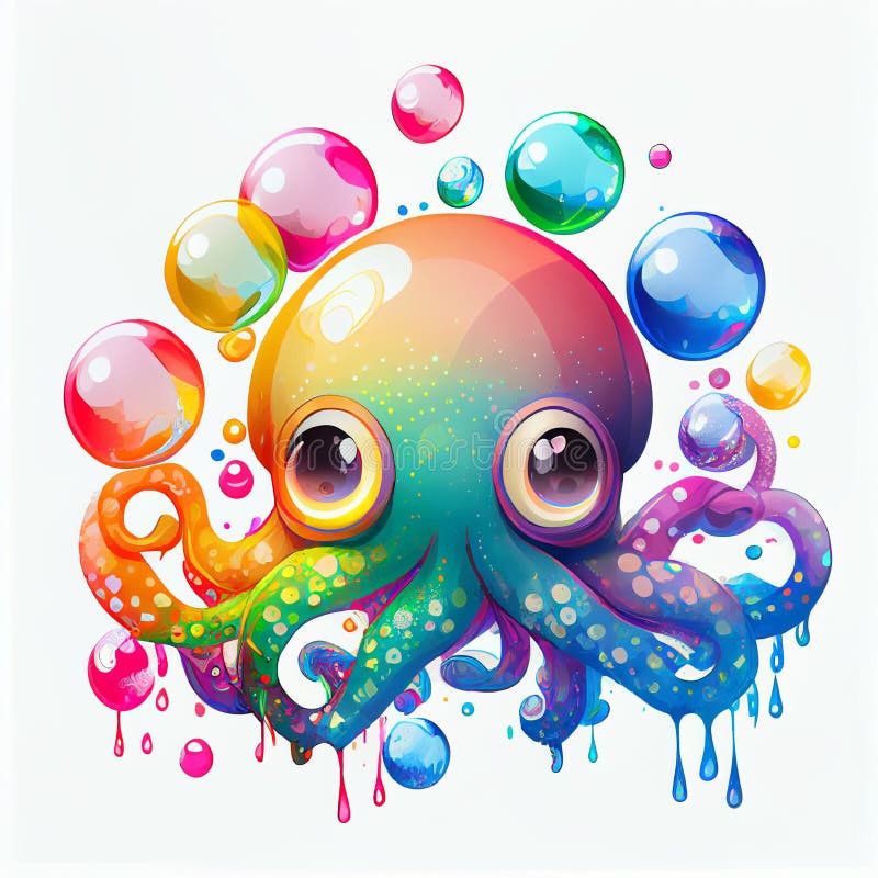 Surreal Sad Octopus with Dripping Paints. Generative AI Stock ...