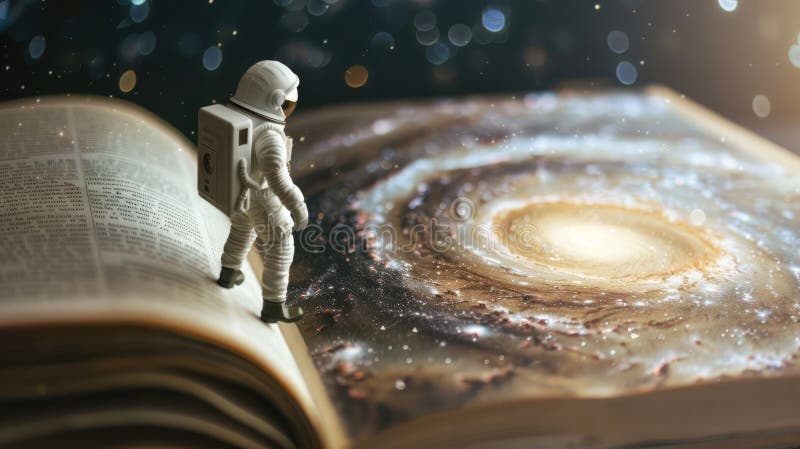 Surreal Scene of Book Turning into a Spiral Galaxy and Figure in Suit ...