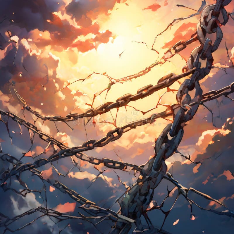 Surreal Scene of Broken Chains Against Vibrant Sky during Sunset Stock ...