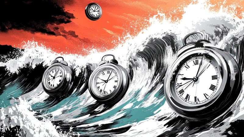 A Surreal Scene of Clocks in Waves, Symbolizing the Passage of Time and ...