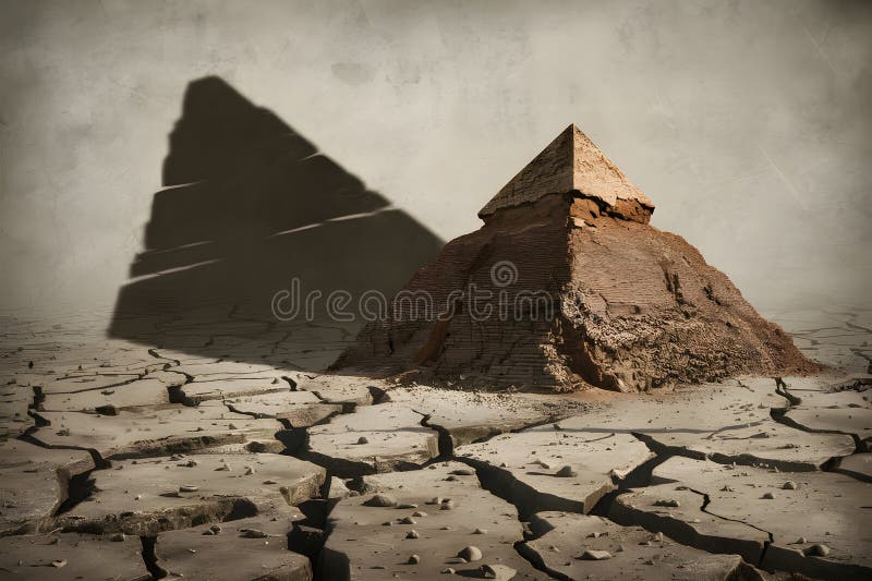 Surreal Scene Crumbling Pyramid on Cracked Ground, Abstract Shadow ...
