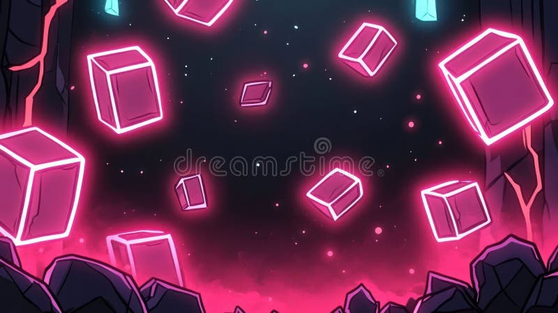 A Surreal Scene Featuring Floating Neon Cubes in a Dark, Cosmic ...
