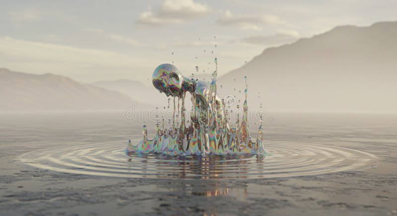 A Surreal Scene Featuring a Liquid-like Humanoid Form Emerging from a ...