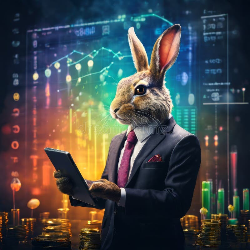 Anthropomorphic Rabbit Businessman Analyzing Data with Tablet Stock ...
