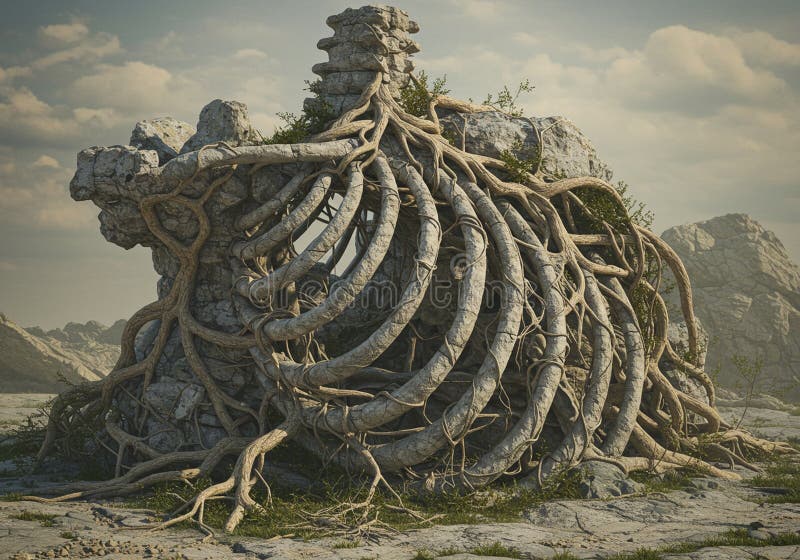 A Surreal Scene Featuring a Ribcage-shaped Structure Formed by ...