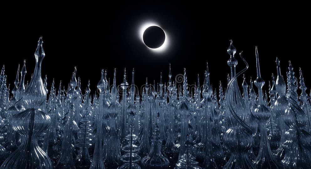 A Surreal Scene Featuring a Solar Eclipse in a Dark Sky, Illuminating a ...