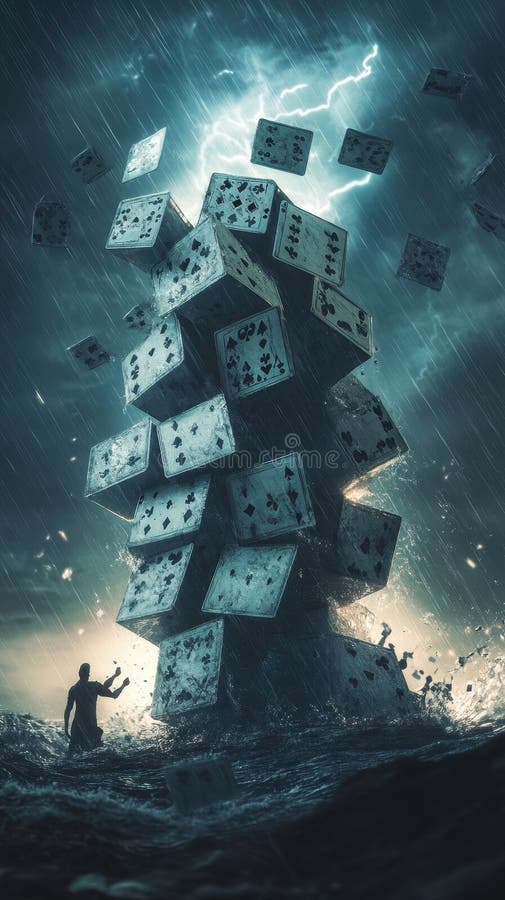 Tower of Playing Cards in Thunderstorm Stock Image - Image of ...